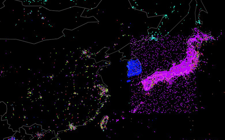 Twitter Users Language Map - Japan and Korea - Lazer Horse
